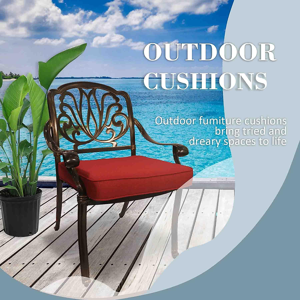 Sunshine Outdoor Indoor/Outdoor Patio Chair Cushion Outdoor Seat Cushions for Patio Furniture 20x20x2.8 inch Set of 4 Chili