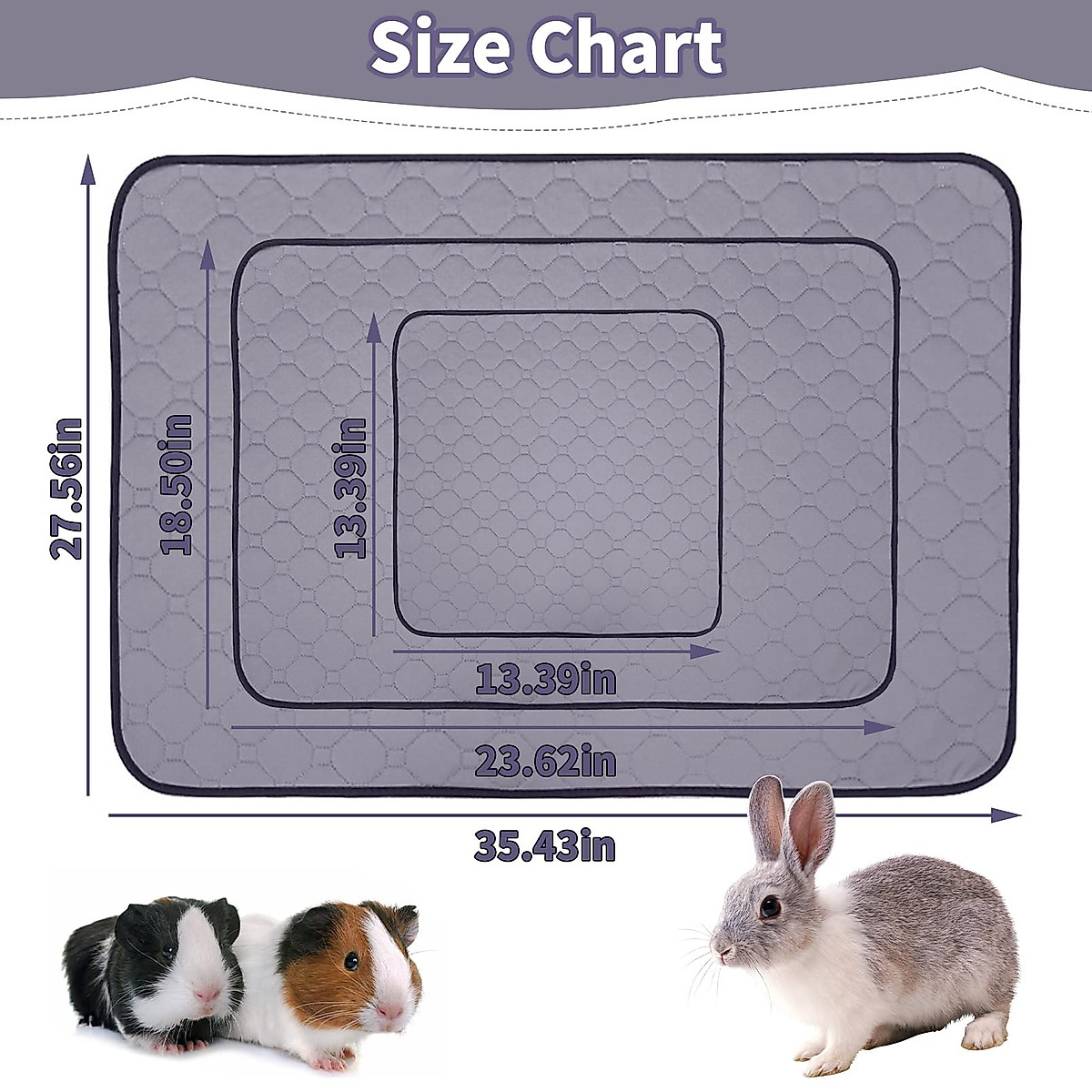 BNOSDM Guinea Pig Cage Liner Set Large Washable Hamster Fleece Bedding 55.1" x 39.3" Reusable Bunny Pee Pads with Garbage Bag Super Absorbent Small Animals Mats for Rabbits Chinchilla Hedgehog