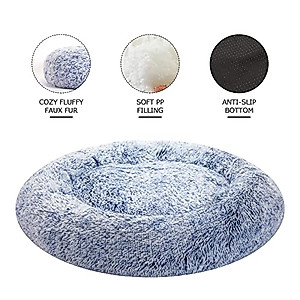 Bedfolks Calming Donut Dog Bed, 36 Inches Round Fluffy Dog Beds for Large Dogs, Anti-Anxiety Plush Dog Bed, Machine Washable Pet Bed (Navy Blue, Large)