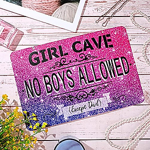 Hotop Girl Cave Metal Sign Funny No Boys Allowed Except Dad Sign Girl Room Wall Door Sign Decor with Chain for Teen Girls Daughter Bedroom Door Wall Decoration, 12 x 8 Inch
