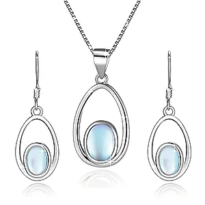 YZSFMZGE Moonstone 925 Sterling Silver Earring And Necklace Jewelry Set For Women Moonstone Jewelry Sets for Women Girls Gifts