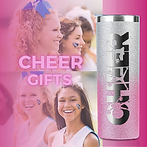 Onebttl Cheerleader Glitter Tumbler Gifts For Girls - Cheer - 20oz/590ml Stainless Steel Insulated Tumbler with Straw, Lid - Gift for Cheerleading, Coach or Cheer Squad - (Pink-Sliver Gradient)