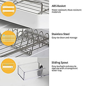 TULGIGS Sink Dish Drying Rack Two Tier Shelf Liner Dish Holder with High Grossy Dish Drainer Cup Holder Spoon Storage Knife Case