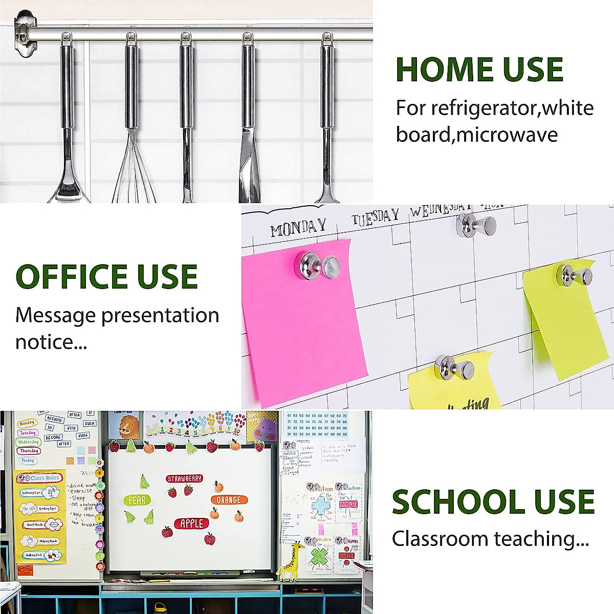 16Pcs Fridge Magnets Refrigerator Magnets, Strong Metal Magnets for Whiteboard, Magnets Fridge, Magnets for Kitchen, Office, School, Adults, Brushed Nickel