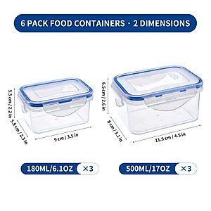 KIGI [6 Pack] 6.1OZ/17OZ Mixed Size Airtight Plastic Food Storage Containers Set, Rectangular Small Storage Boxes, Microwave, Freezer and Dishwasher Safe