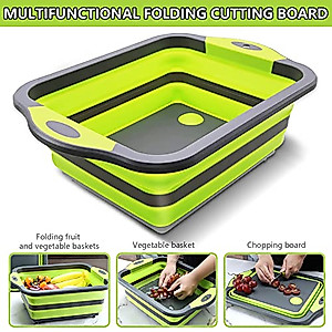 UMIKAkitchen Collapsible Cutting Board - Portable Washing Veggies Fruits Food Grade Camping Sink (4.25 Gal) with Draining Plug - Collapsible Sink Camping,Camping Dish Washing Station(Green)