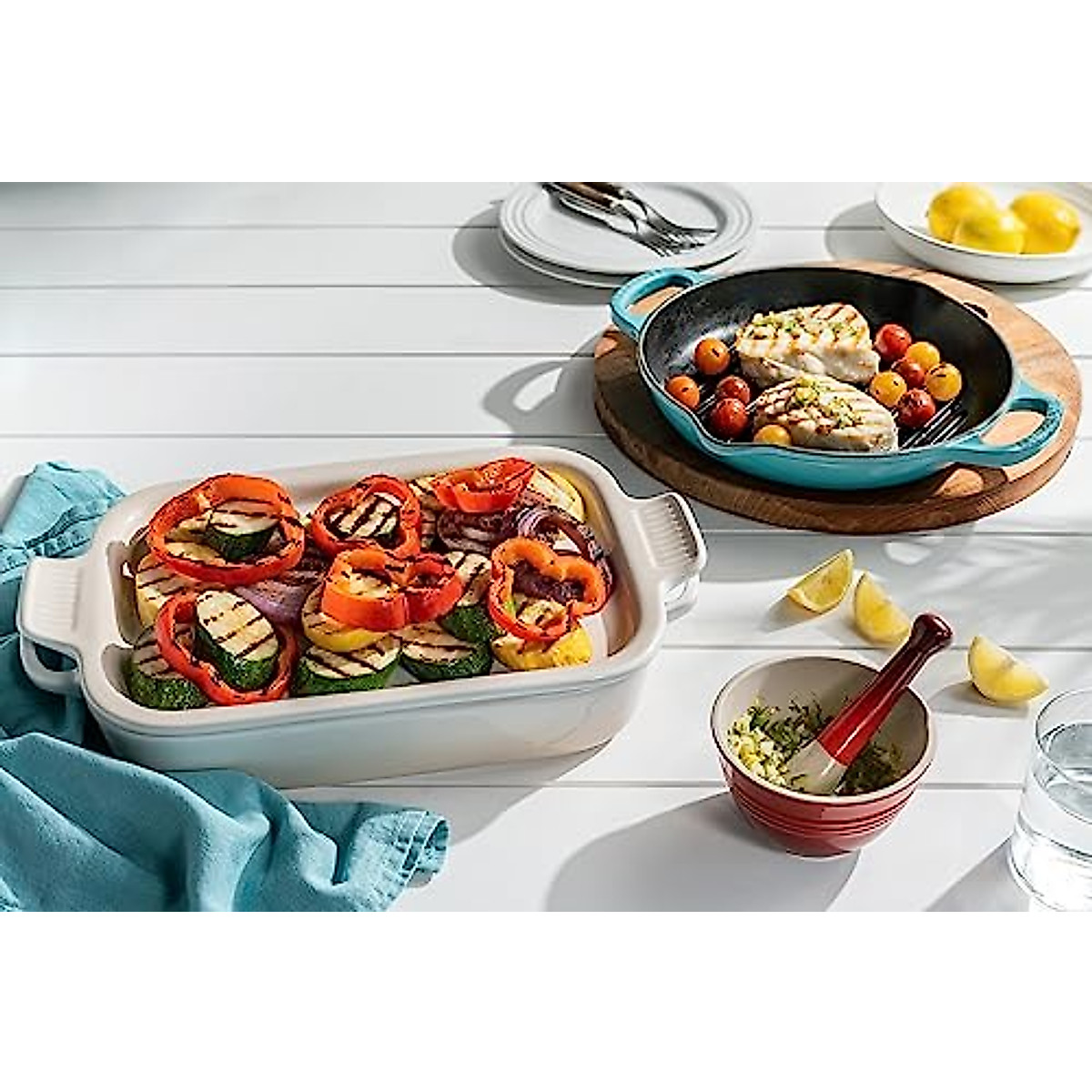 Le Creuset Stoneware Rectangular Dish with Platter Lid, 14 3/4" X 9", Caribbean