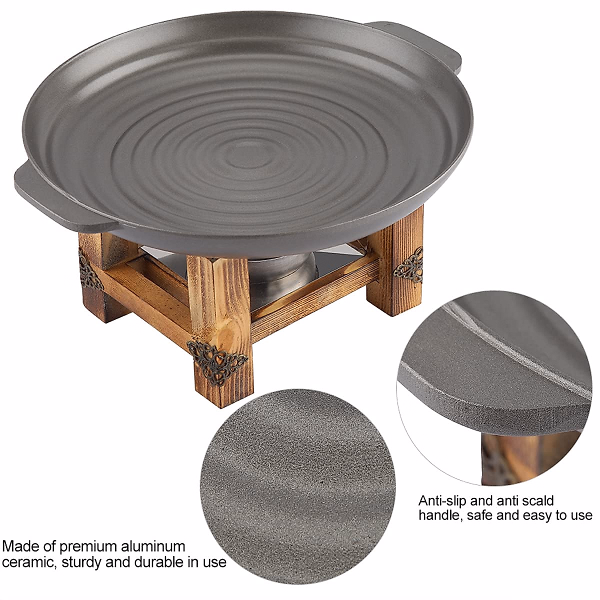 BBQ Round Roasting Tray, luminum Ceramic Plate Non Stick Grill Plate Barbecue Skewers Chafing Dish Party Buffet Pan Cookware for Barbecues, Camping, Durable and Reusable (2L)