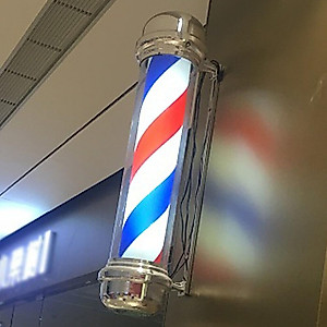 HuaShuani Hair Salon Barbershop LED Neon Sign Lights Open Rotating Signs, Barber Red White and Blue Light Poles Glow LED Global Lights 28 Inches, Sign Wall Mounted Waterproof Energy Saving