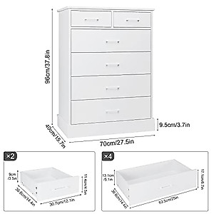 FOTOSOK 6 Drawer Dresser, White Dresser Tall Dresser Wood with Metal Handles, White Modern Chests of Drawer Tall White Dresser for Home, 15.7'' x 27.6'' x 37.8''