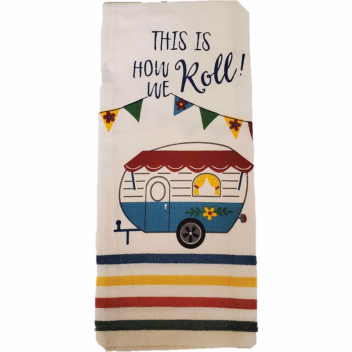 Bundle of 2 Camper Themed Kitchen Tea Towels, This Is How We Roll And The Adventure Begins