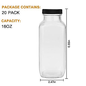 Vintage Water Bottles,Glass Drinking Bottles 16oz,Square Beverage Bottles 500ml With Lids For Kombucha,Tea,Glass Bottles For Homemade Drinks,Travel Reusable Milk Bottles Juiceing Bottles 20Pack …