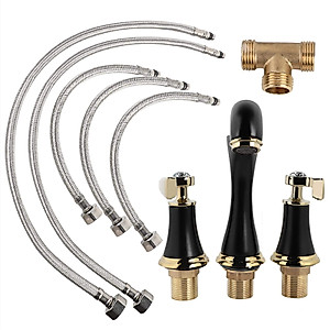 Oumefar Modern Practical Shower Faucet Bathroom Faucet Three Holes Anti-Corrosion Copper Stable Split Faucet Three-Piece Titanium Faucet for Bathroom Kitchen (Black Gold)