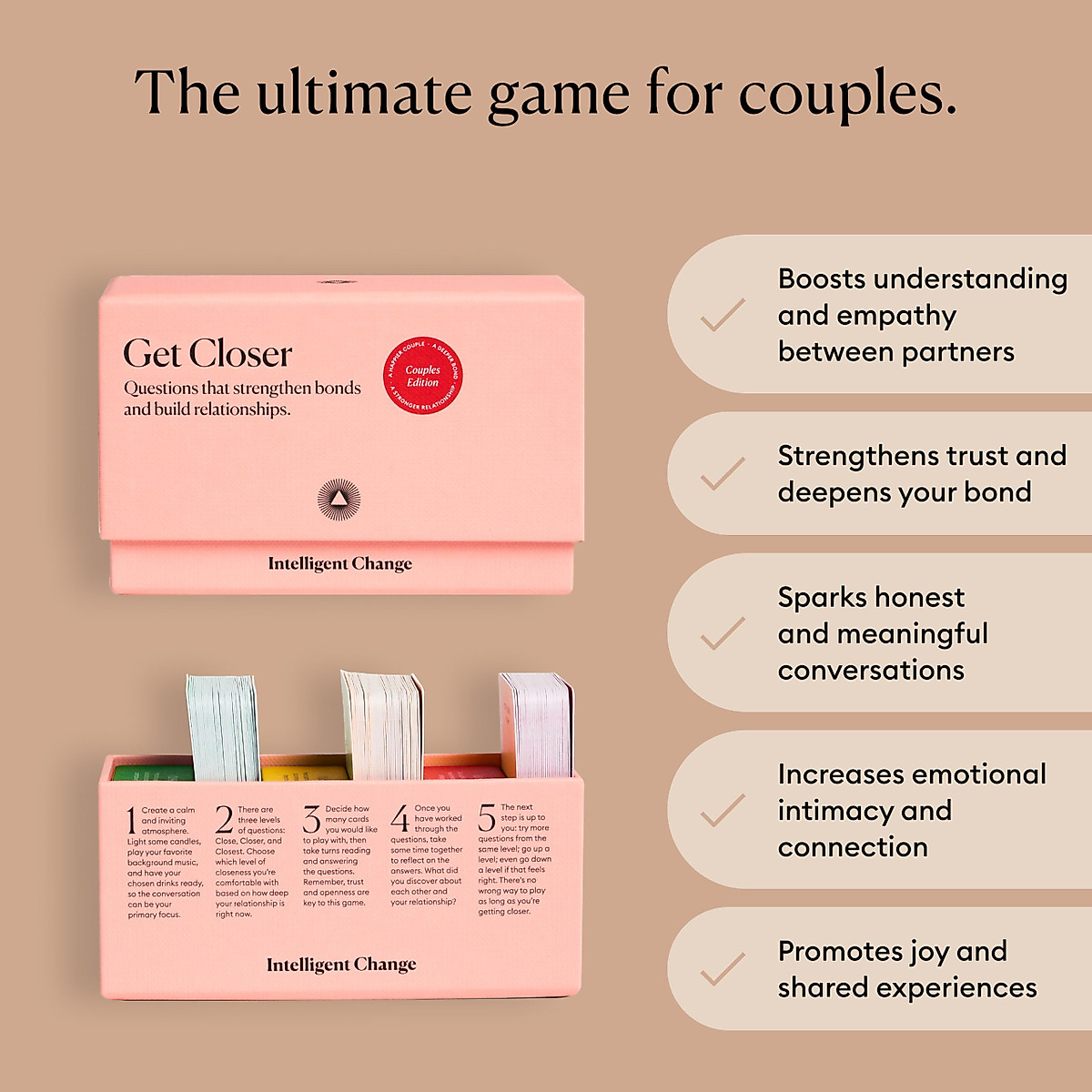 Intelligent Change Get Closer Conversation Cards for Couples, Intimacy Deck Card Game, Fun Date Night Ideas, 100 Icebreaker Couple Questions to Strengthen Bonds and Relationships