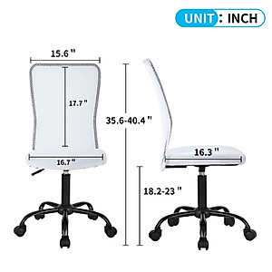 Armless Office Chair Ergonomic Desk Chair No Arms Mesh Computer Chair Adjustable Height Task Chair Rolling Swivel Chair Small Chair Executive Chair with Lumbar Support, White