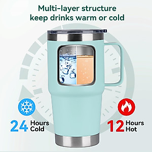 HASLE OUTFITTERS 20oz Tumbler with Lid, Stainless Steel Tumbler with Handle, Metal Insulated Travel Coffee Mug with Handle, Double Wall Vacuum Spill Proof Tumbler Cup, Mint Green 1 Pack