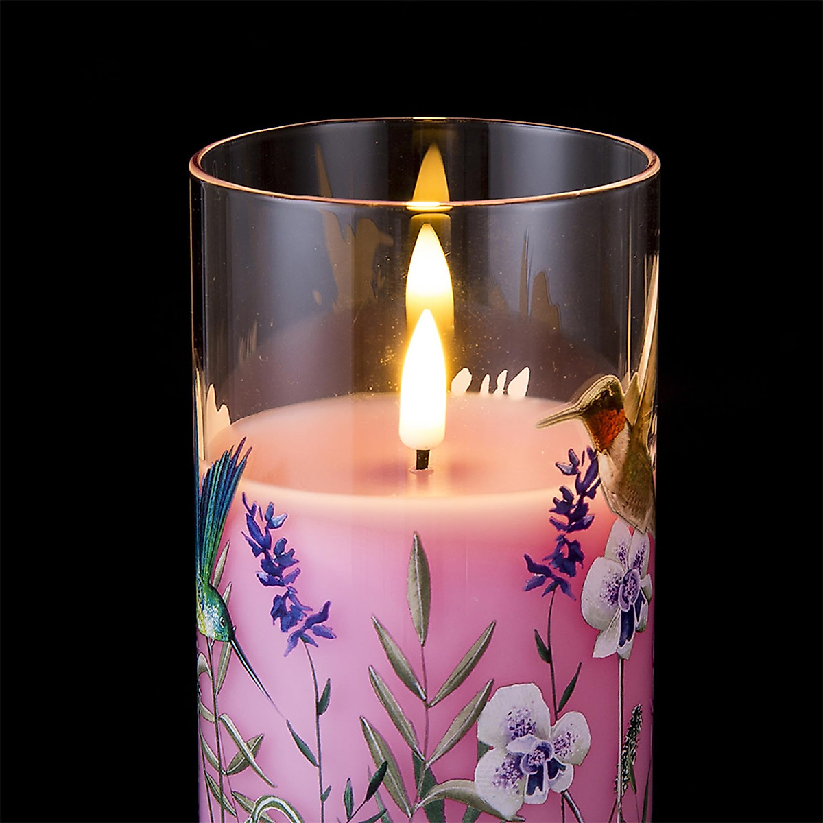 Girimax Pink Hummingbird Glass LED Candles with Remote, Flickering Flameless Candles Battery Operated Φ 3" H 4" 5" 6"