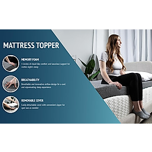 SweeMate 4 Inch Memory Foam Mattress Topper - Body Cooling - Breathable - Removable Cover - CertiPUR-US Certified - Twin/Full/Queen (Twin), Gray