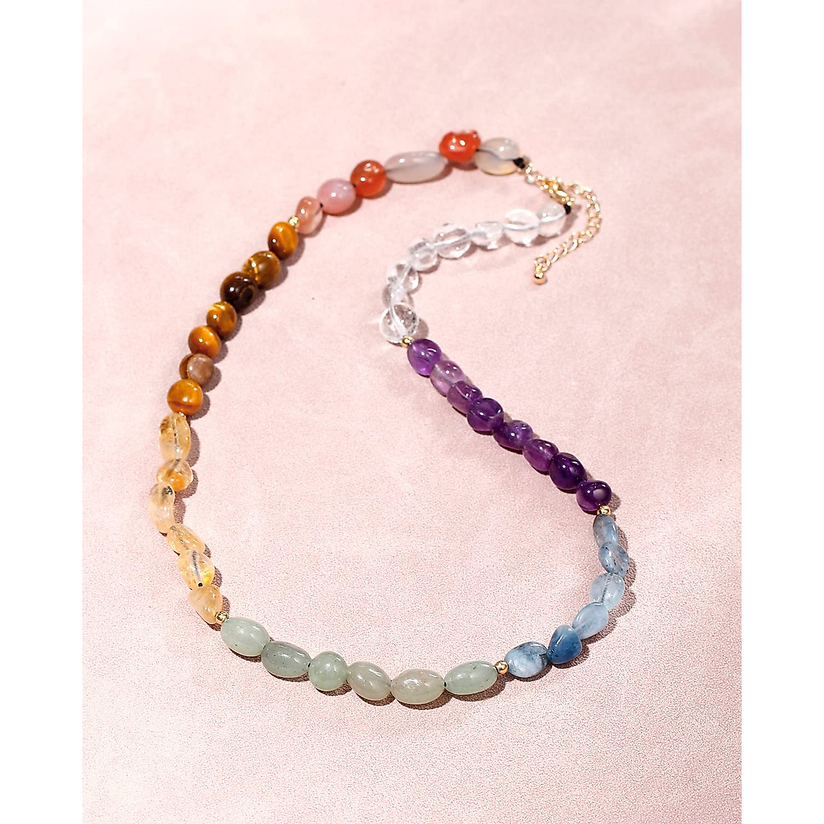 Jewever 7 Chakra Necklaces for Women Crystals and Gemstones Irregular Quartz Stones Balance Yoga Meditation Healing Crystal Necklace