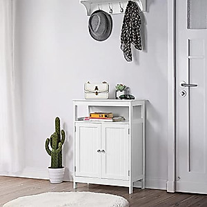 Yaheetech Bathroom Floor Storage Cabinet, Wooden Free Standing Storage Organizer with 2 Doors & Adjustable Shelves, for Living Room Hallway, White