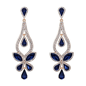 BriLove Women's Wedding Bridal Crystal Teardrop Butterfly-Shape Pierced Dangle Earrings Navy Blue Gold-Tone