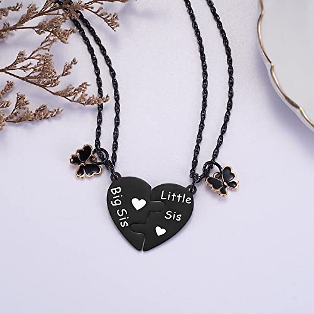 Big Sister and Little Sister Matching Heart Necklace Set for 2, Best Friends Jewelry for 2 Teen Girls Bestie, Friendship BFF Necklaces for Valentines Day Birthday Christmas