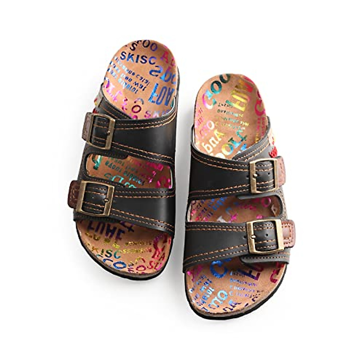 TMA EYES Summer Beach Indoor and Outdoor Anti-skidding Flat Sandals with Two Adjustable Straps(Black,9)