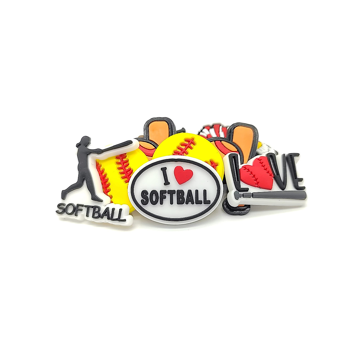 lovinglove Sports Shoe Charms for Clog Shoe Decoration,Baseball Volleyball Softball Soccer Football Basketball Hockey Shoe Charms Accessories Pack for Boy Girl Women Men (softball 14)