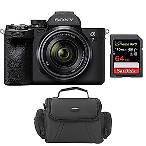 Sony a7 IV Mirrorless Camera with 28-70mm Lens + 64GB Extreme Pro SD Card + Camera Bag