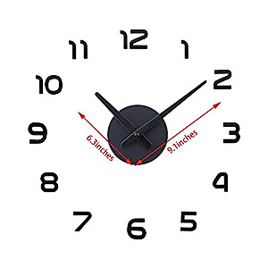 THIDARGO 3D DIY Wall Clock Arabic Numerals Clock Frameless Mirror Surface Wall Sticker Home Decor for Living Room Bedroom(Not Including Battery) Suit for (19-27 Inch, Black)