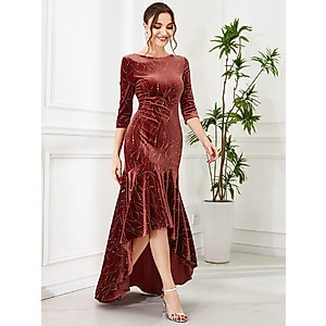 Ever-Pretty Women's Plus Size Velvet High-Low Wedding Mermaid Maxi Formal Dress Gala Dresses Maroon US16