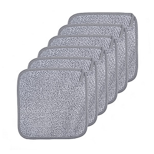 Polyte Premium Hypoallergenic Microfiber Makeup Remover and Facial Cleansing Cloth, 8 x 8 in, 6 Pack (Gray)