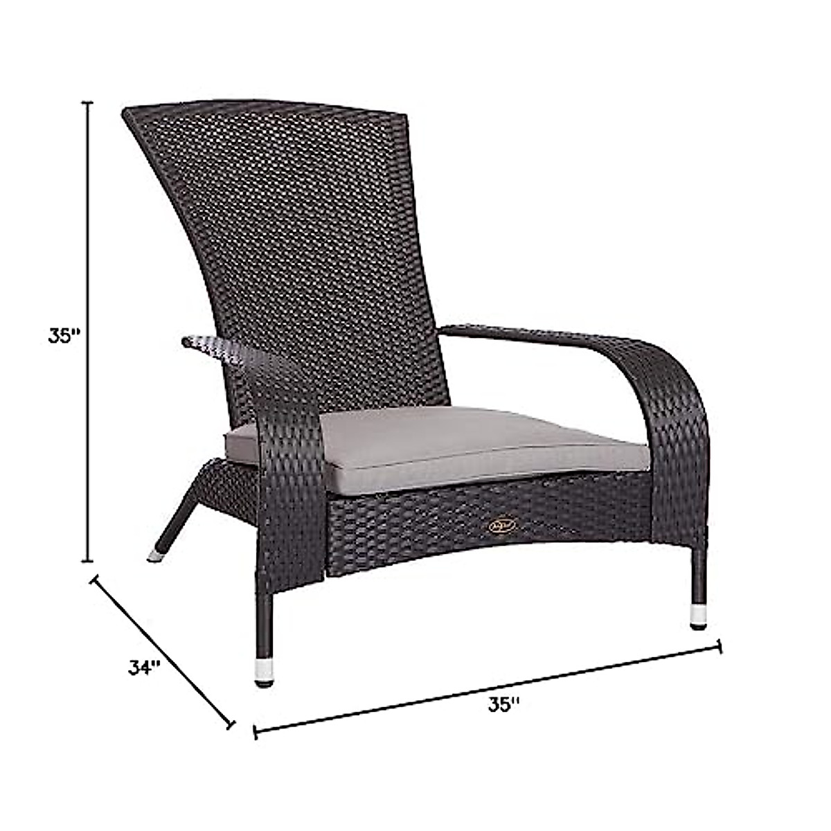 Patio Sense 62430 Coconino Wicker Chair All Weather Lightweight Durable Adirondack Style Chair Grey Outdoor Cushion Included - Black