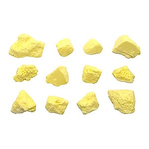 12PK Raw Sulfur, Mineral Specimens - Approx. 1" - Geologist Selected & Hand Processed - Great for Science Classrooms - Class Pack - Eisco Labs