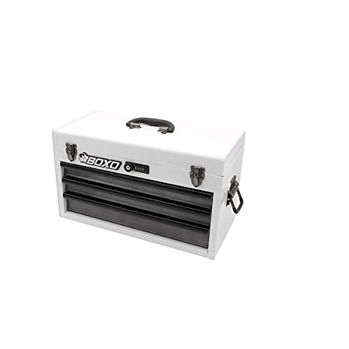 Boxo USA Hand Carry Tool Box 3-Drawer Heavy Duty Steel Toolbox with Lock System (White)