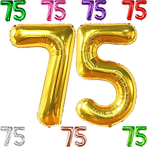 KatchOn, Giant Gold 75 Balloon Numbers - 40 Inch | Gold 75th Birthday Balloons, 75th Birthday Decorations | 75th Anniversary Decorations | 75 Balloons for 75 Birthday Party Decorations