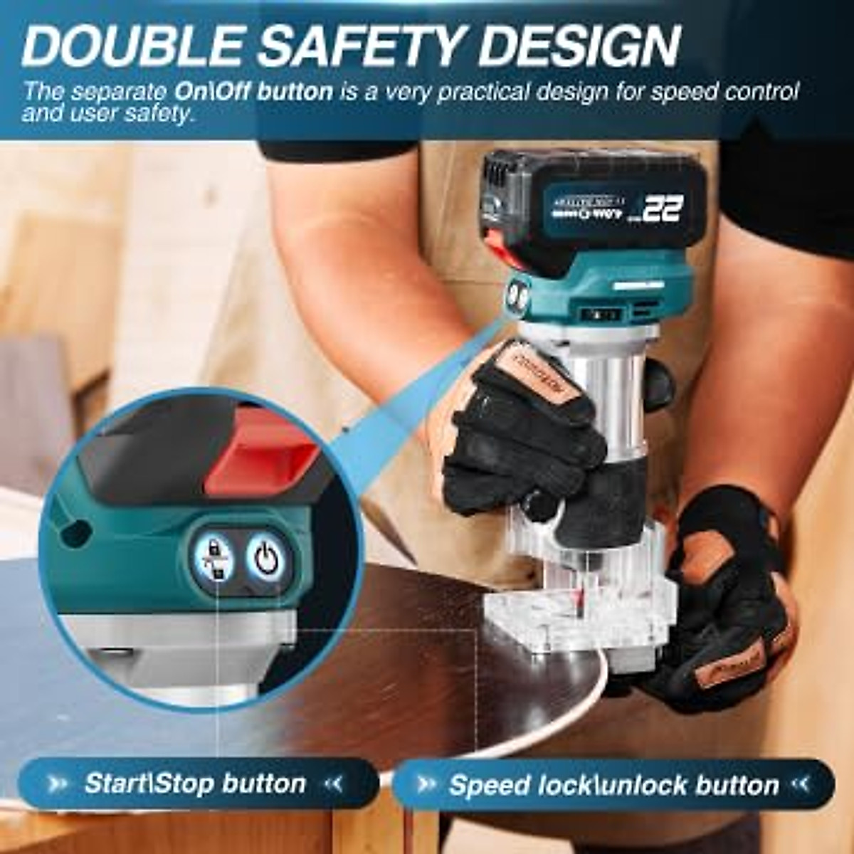 Saker Brushless Router Tool Cordless,Compact Router Tool,Wood Router for Woodworking,Lithium-Ion Brushless Motor for Edge Trimming with Adjustable Speed for DIY Projects