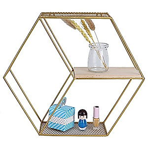 ZPSHYD Wall Mounted Floating Hexagon Shelves, Hexagon Floating Shelves Wall Decor Hexagon Geometric Wall Shelf for Home Office Wall Decor(Gold)