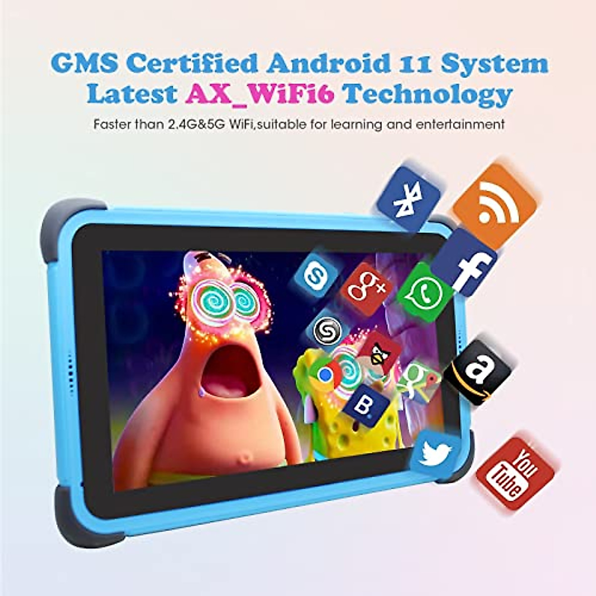 Kids Tablet 8 inch, weelikeit Android 11 Tablets for Kids, 2GB RAM 32GB ROM Children Tablet with AX WiFi6, IPS HD Display,4500 mAh,Kids APP Installed,Parental Control,with Stylus(Blue)