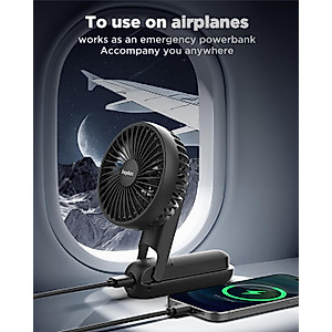 EasyAcc Portable Handheld Fan,4000 Battery Portable Fan for Travel [Ultra Quiet Powerful] 5 Speed Backup Power Digital Display Lanyard Rechargeable Foldable Personal Hand Fan for Olympic Games Black