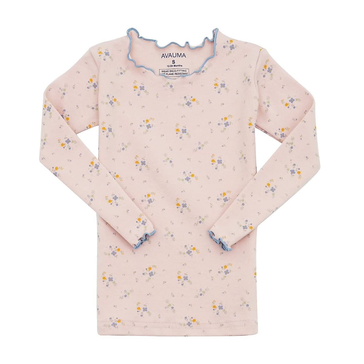 AVAUMA Baby Boys Girls Pajama Set 6M-7T Kids Cute Toddler Snug fit Flower Pattern Design Pjs Cotton Sleepwear Ruffled Shirring (Bling.Pink.S)