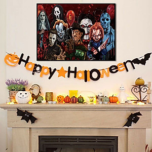 KYOQFVN Halloween Diamond Painting Kits for Adults,5D Full Round Diamond Halloween Clown Diamond Art Kit, Large Dots Diamond Painting for Beginners, DIY Beads for Home Wall Decor, 27.5" x 15"