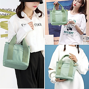 Small Canvas Tote Bag for Women Mini Tote Bags with Pockets Small Canvas Handbag Tote Bag with Zipper Mini Tote Purse Mini Travel Bag with Compartments,without Shoulder Strap,Green