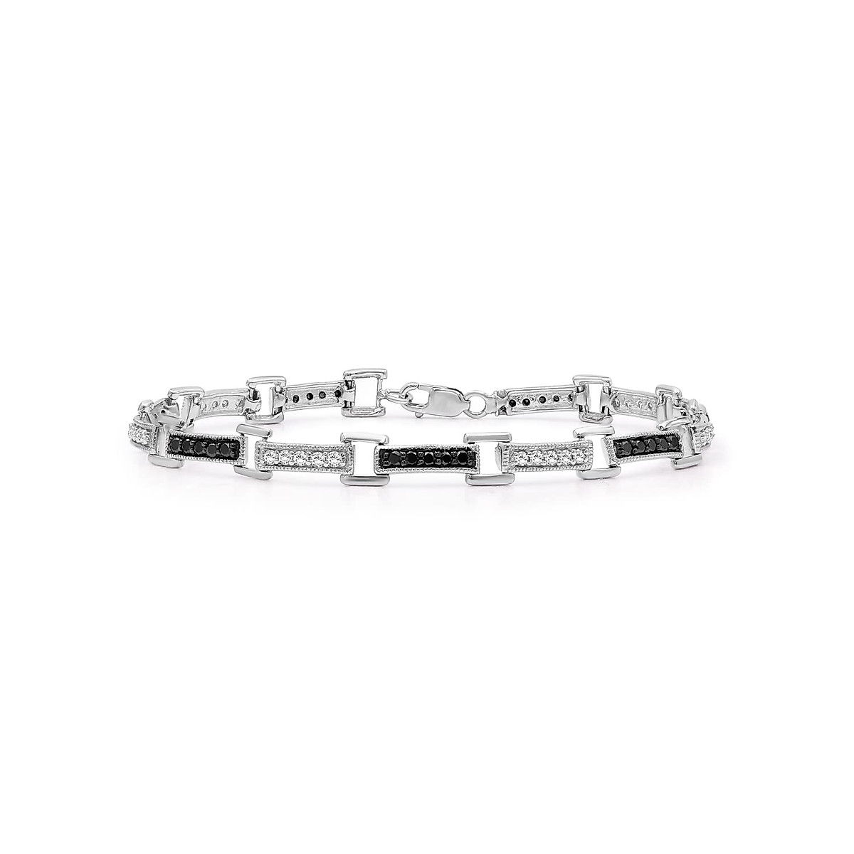 JEWELEXCESS Diamond Link Bracelets for Women – 1.00 Carat Black & White Diamond Sterling Silver Bracelet – Hypoallergenic Diamond Link Bracelet Silver –Bracelets for Women Sterling Silver