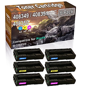 6-Pack (2C/2Y/2M) Compatible High Yield M C250 (408349 408351 408350) Printer Toner Cartridge use for Ricoh M C250FWB Printers