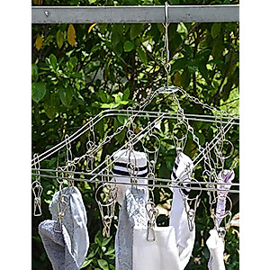 WAIKAS Space Saving Hangers with 20 Clips for Socks Underwear Baby Clothes, 304 Stainless Steel, Wind Proof