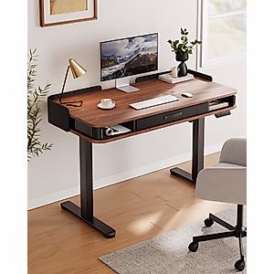 Marsail Electric Standing Desk Whole-Piece Desktop 55 x 28 Inches Height Adjustable Desk with 3 Drawers Home Office Table with 3 Memory Preset