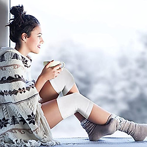 Geyoga 4 Pairs Knee Warmers for Women Men Knee Braces Liner Sleeve Supports Knee Compression Sleeve Winter Cycling Ski Running (White, Black, Nude Color, Gray, Medium)