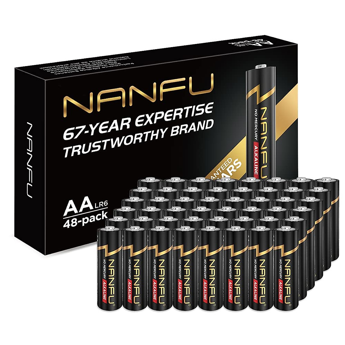 NANFU Long Lasting AA 48 Batteries Premium LR6 Alkaline Battery 1.5v Batteries for Clocks Remotes Games Controllers Toys Electronic Device