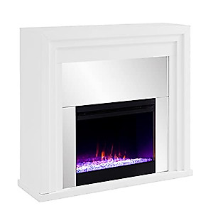 SEI Furniture Stadderly Mirrored Color Changing Electric Fireplace, White, Silver